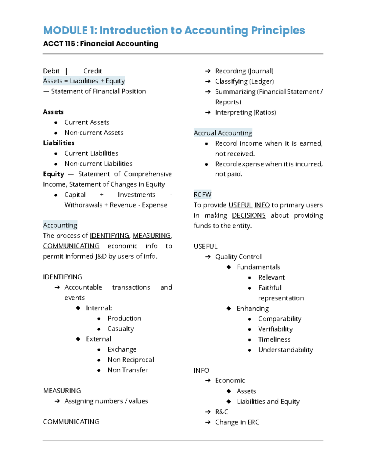 ACCT 115 Module 1 - MODULE 1: Introduction to Accounting Principles ...