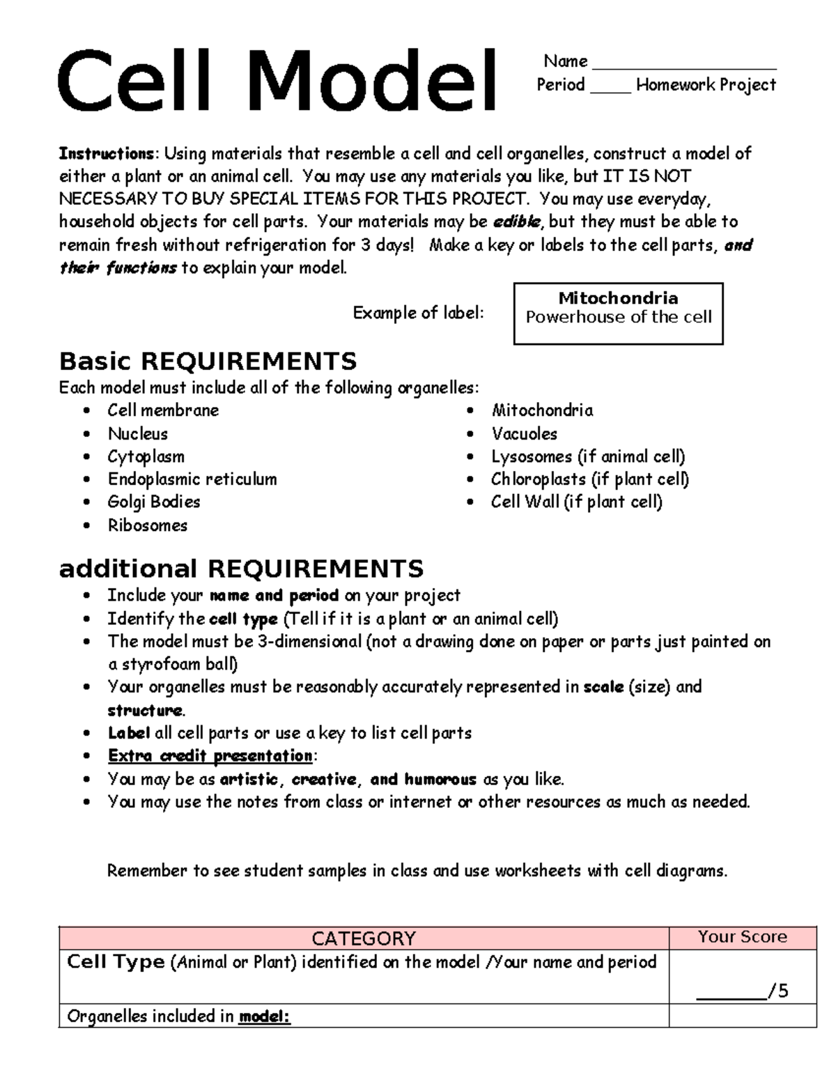 Cell Model 2009 2 - yummy - Name __________________ Period ...