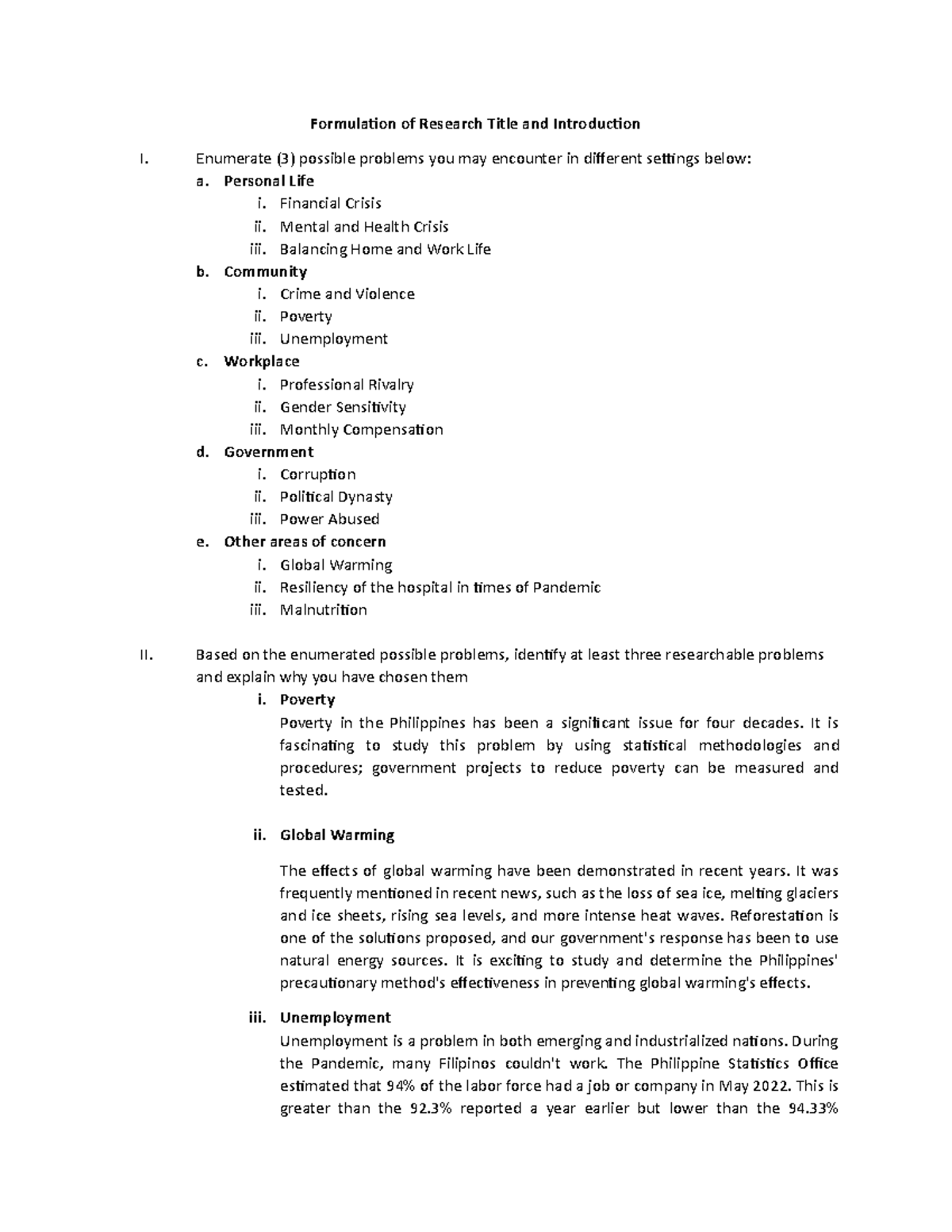 Research Assignment 27 - Formulation of Research Title and Introduction ...