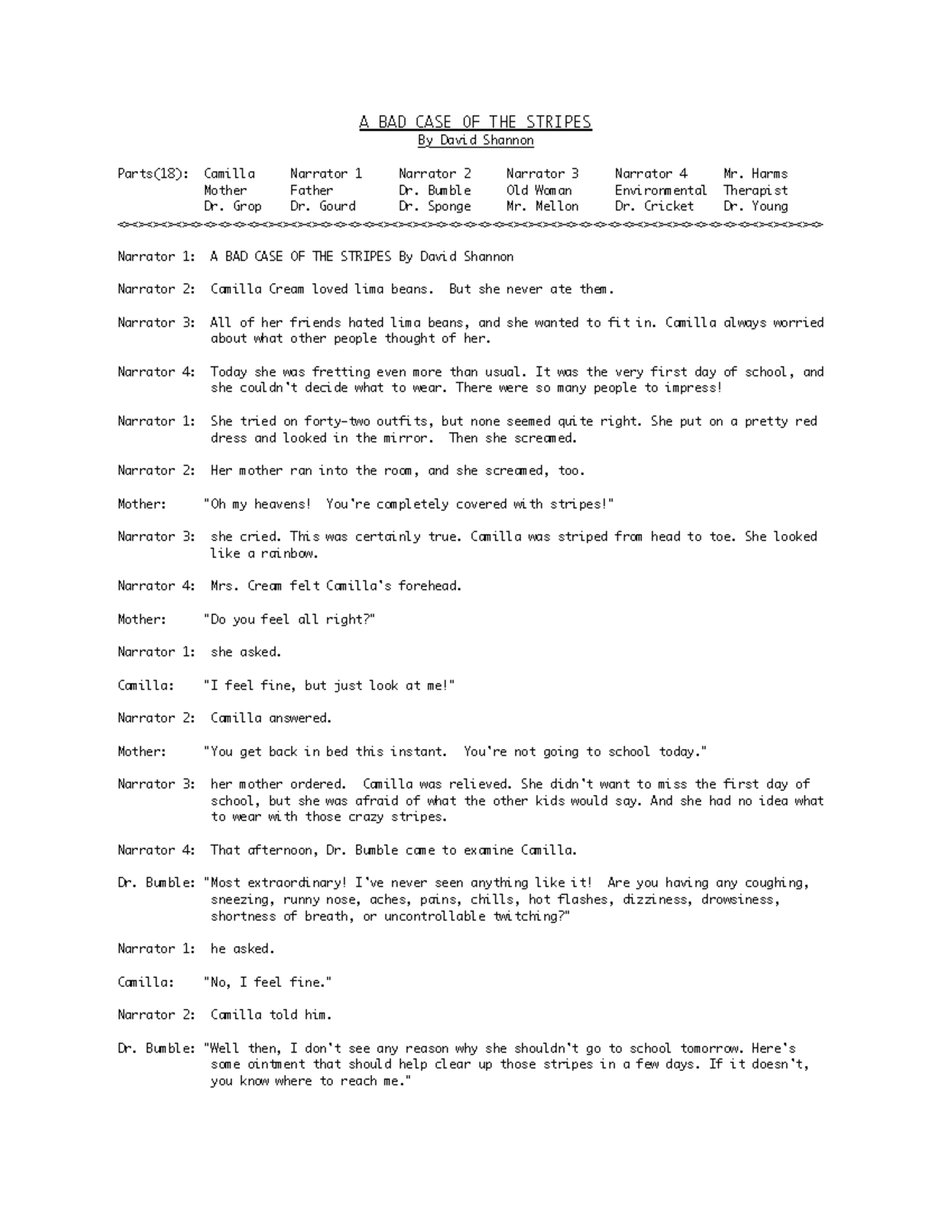 Badcaseofstripes - A BAD CASE OF THE STRIPES By David Shannon Parts(18 ...