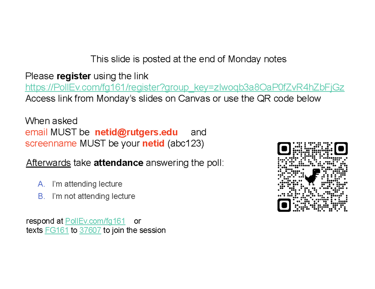 Lecture 15 Oct12 - Afterwards take attendance answering the poll ...