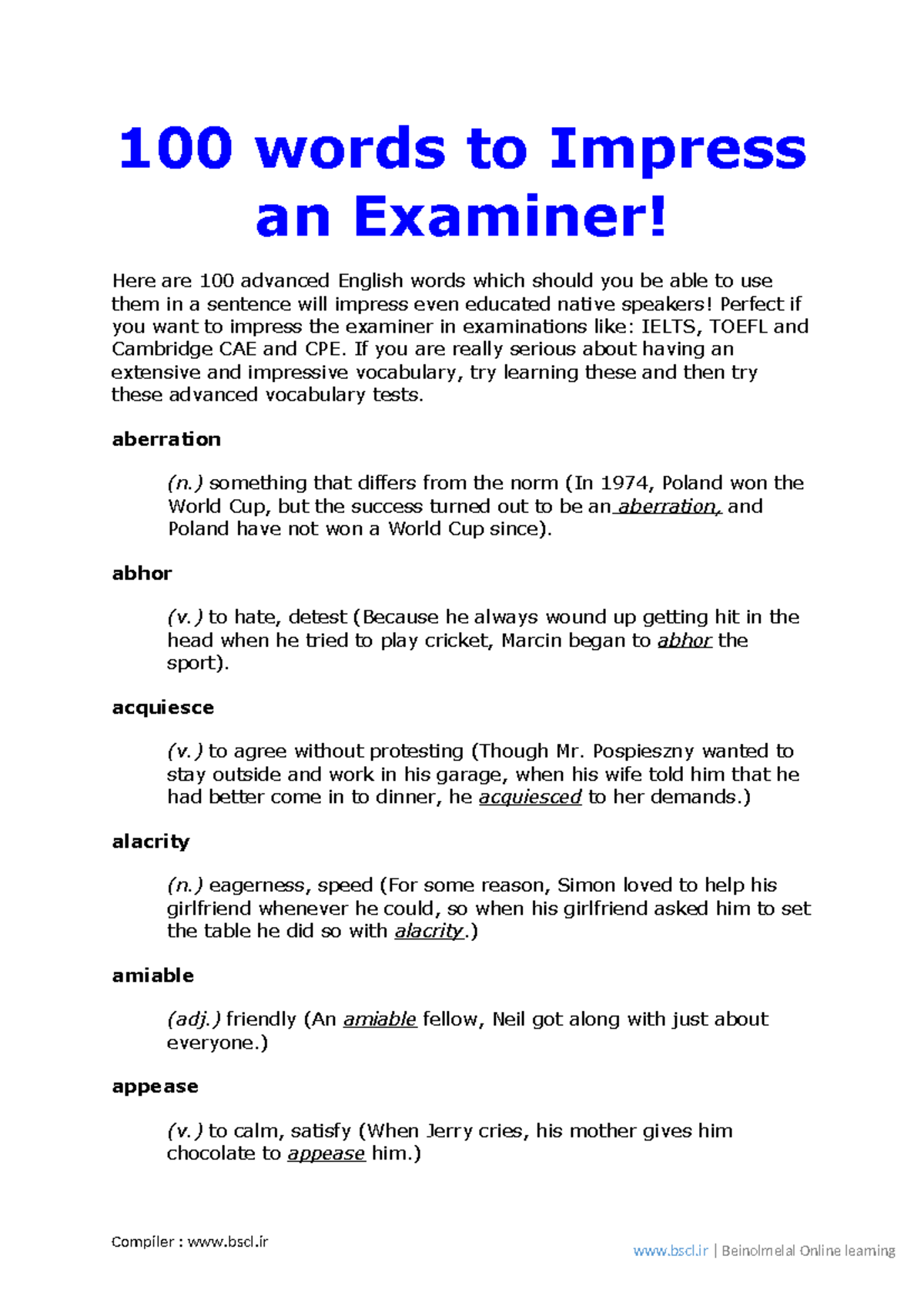 100 words to Impress an Examiner - 100 words to Impress an Examiner ...