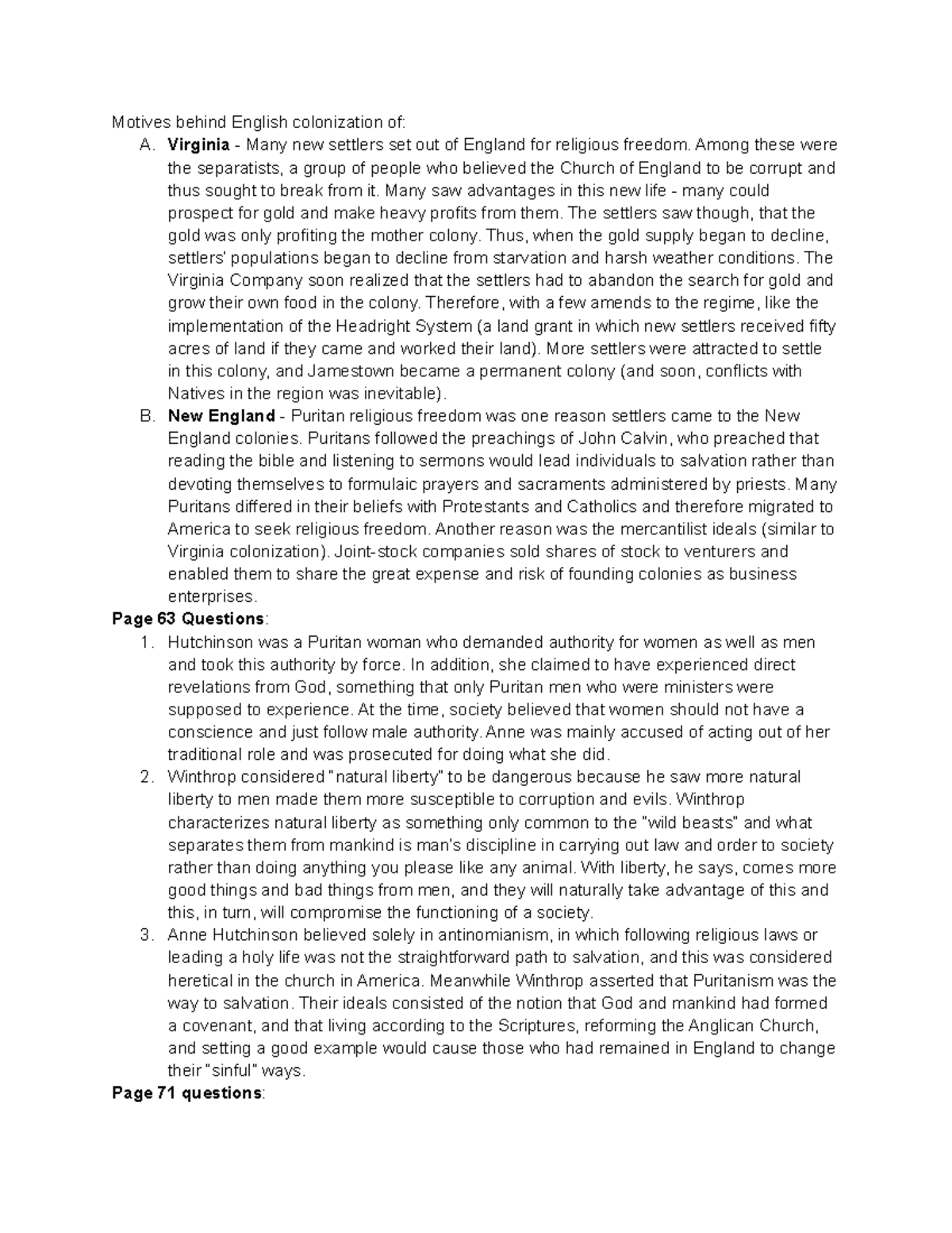 Copy of HW # 3 - apush - Motives behind English colonization of: A ...