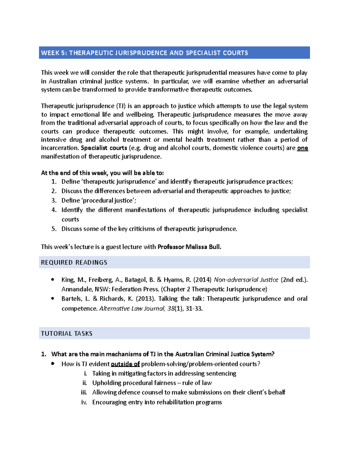 JSB173 Week 5 Worksheet 2021 - Tutorial summary - WEEK 5: THERAPEUTIC ...