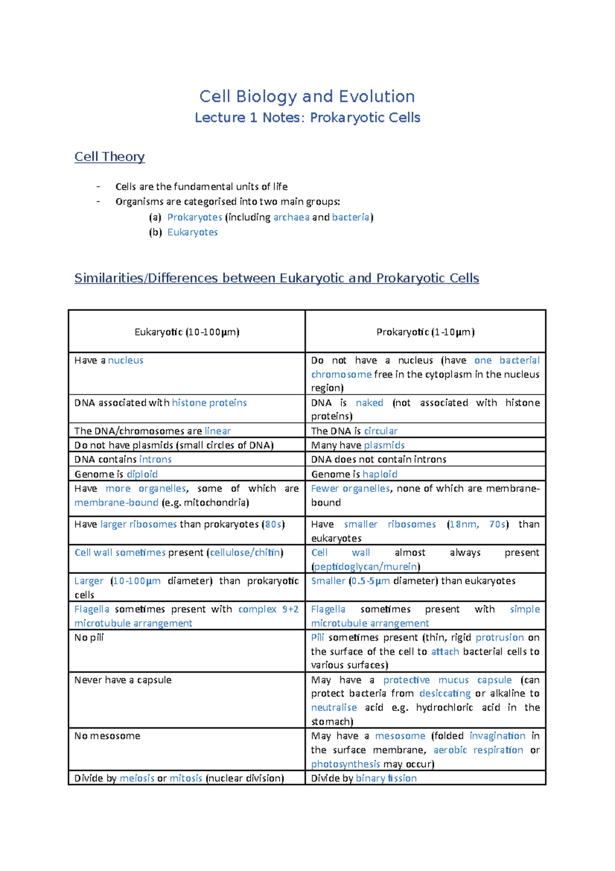 Lecture 1 Notes (Prokaryotic Cells) - Cell Biology and Evolution ...