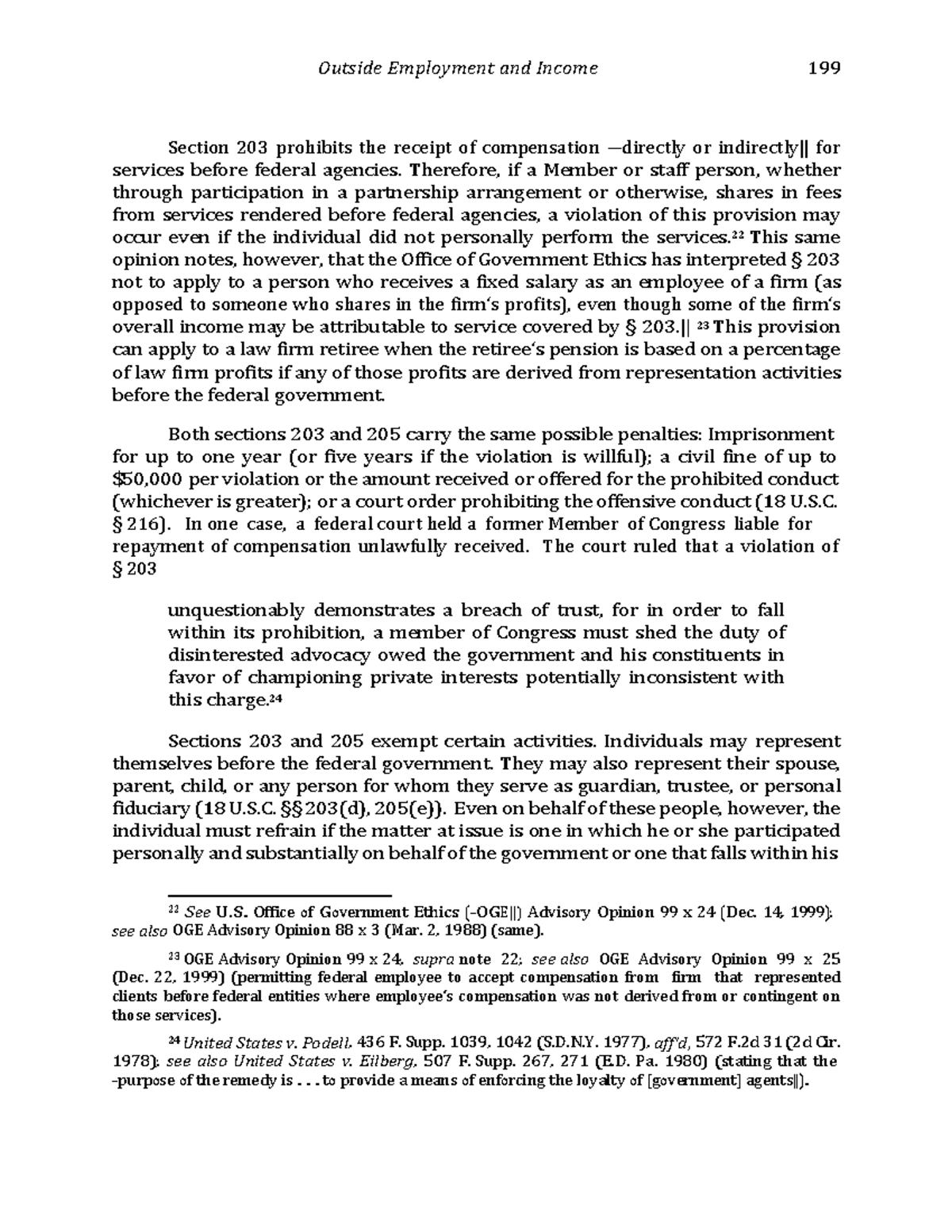 Restrictions on Outside Employment Applicable to Members and Senior ...