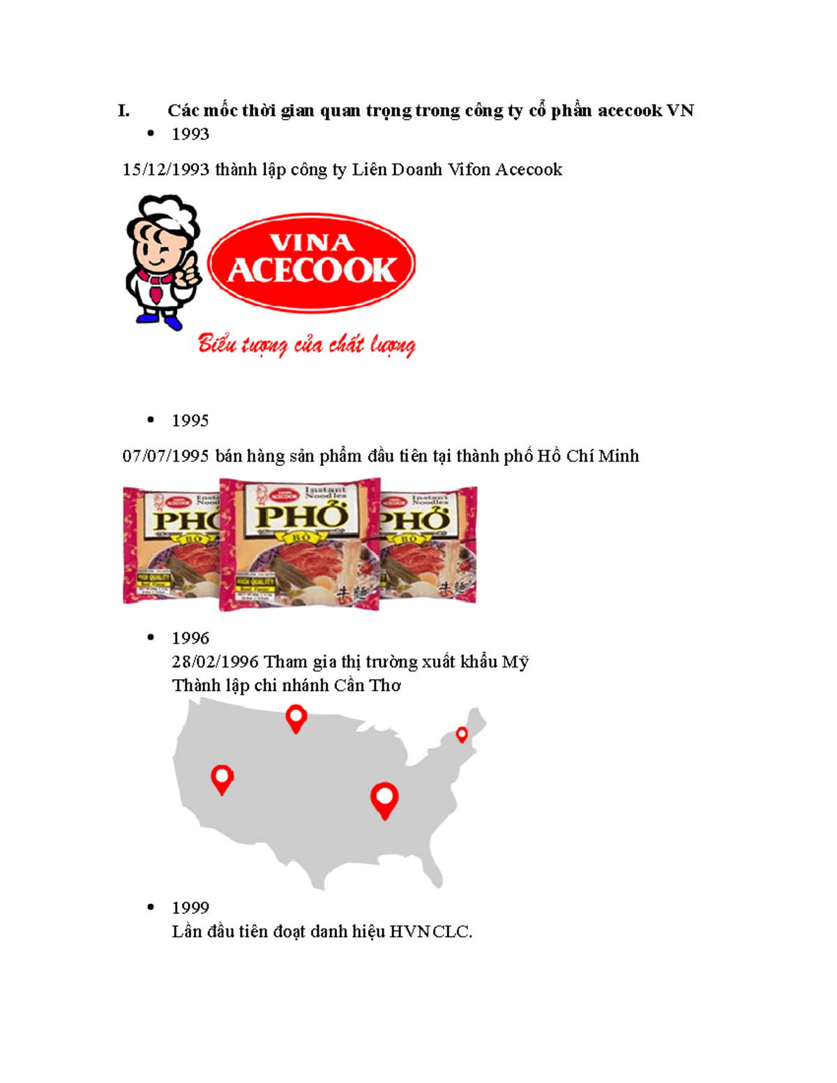 VHTC CTY Acecook VN bản word - I. Các mốc thời gian quan trọng trong ...