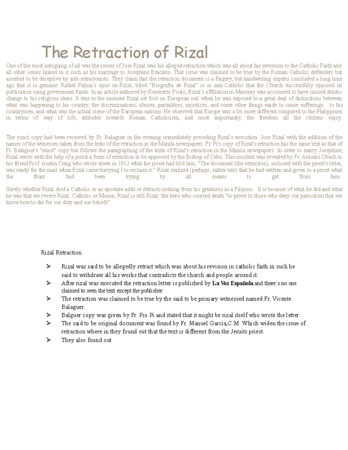 The Retraction of Riza1 - The Retraction of Rizal One of the most ...