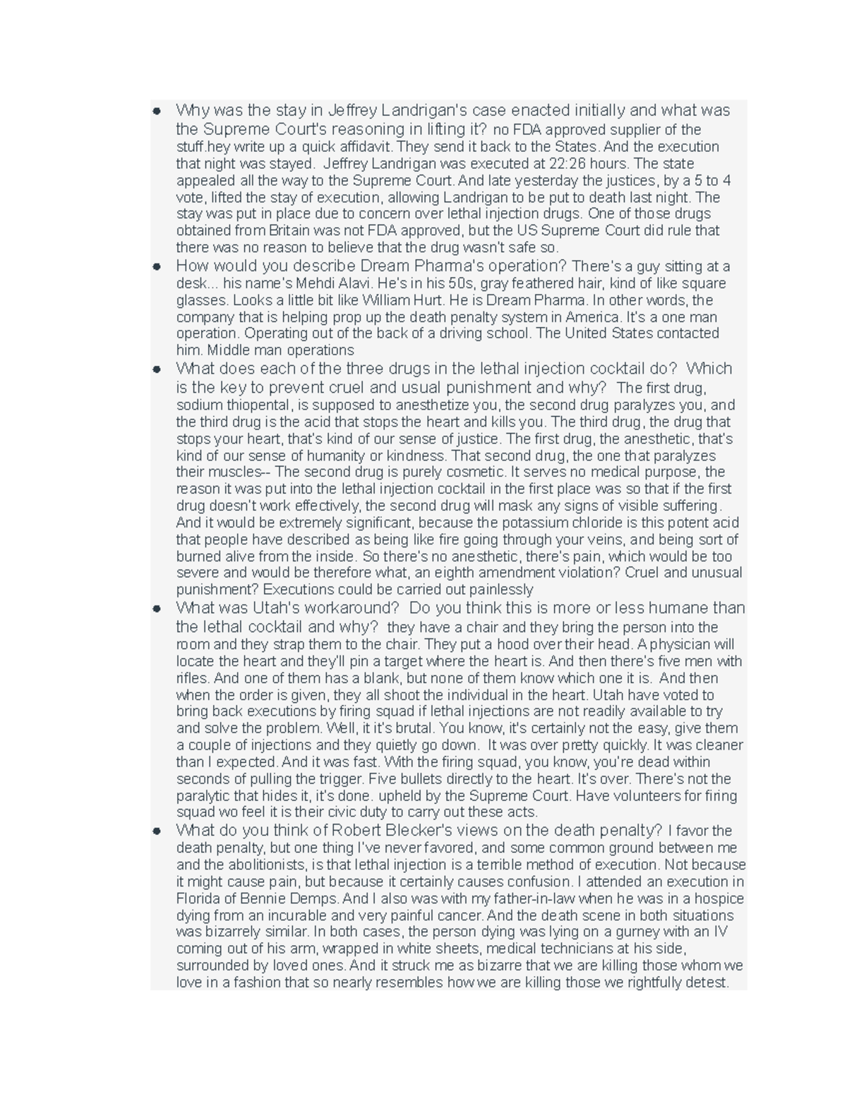 POSC 330 - Cruel and Unusual - Why was the stay in Jeffrey Landrigan's ...