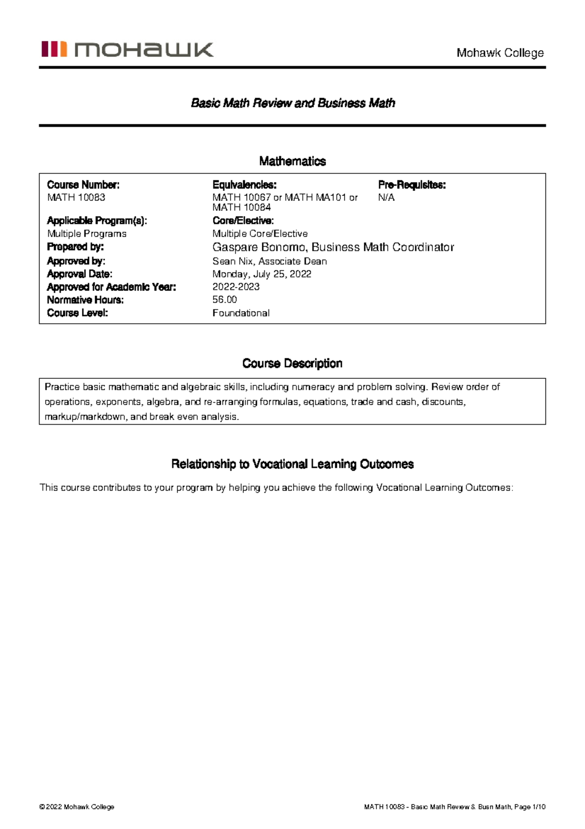 Review - 2022-2023 math 10083 - Siglas - Mohawk College Basic Math ...