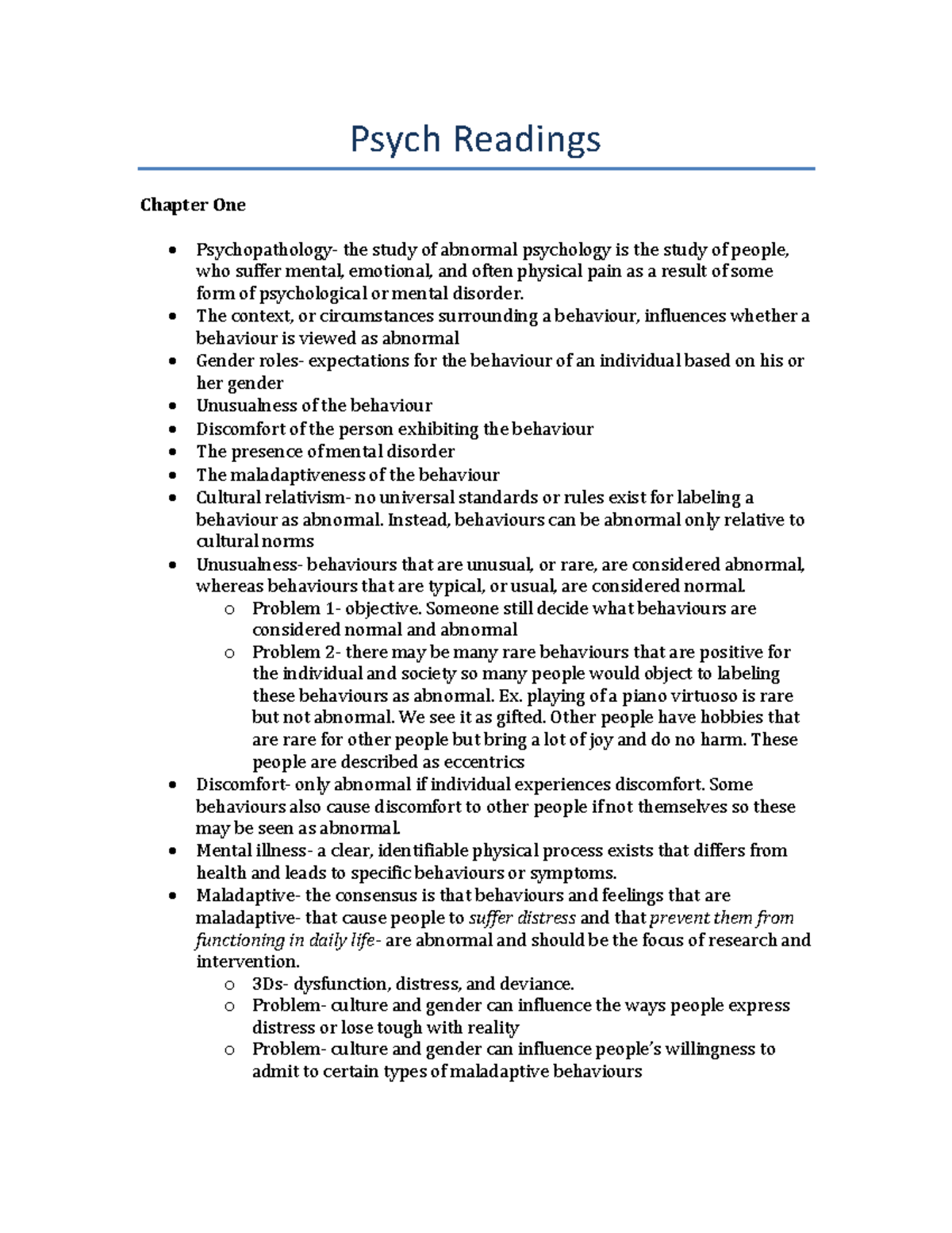 Psychology Readings - Psych Readings Chapter One the study of abnormal ...