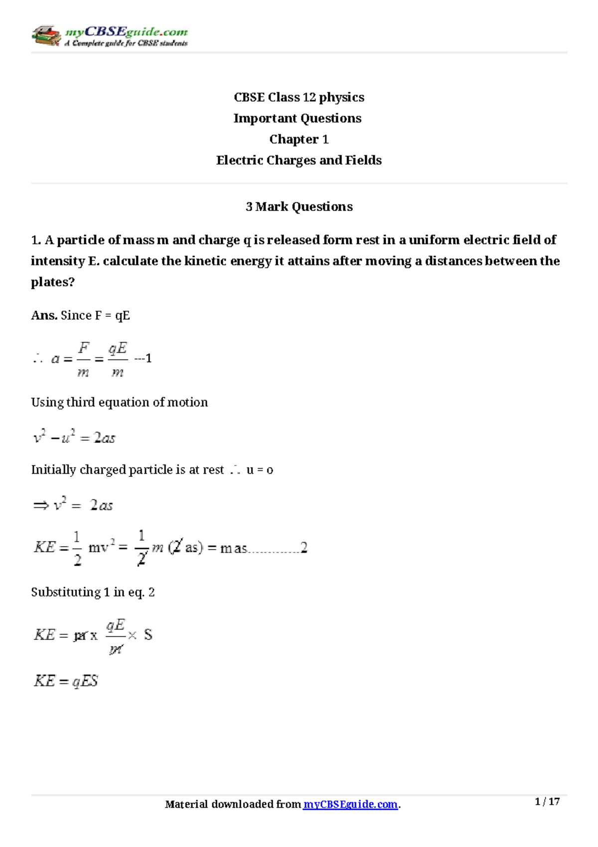 12 physics imp ch1 3 - CBSE Class 12 physics Important Questions ...