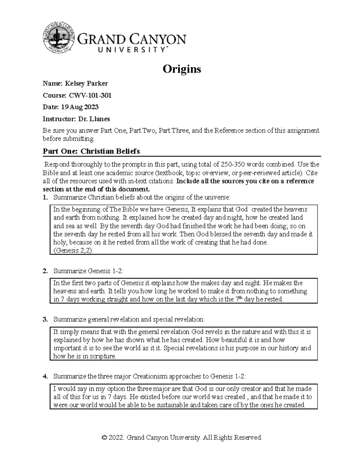 CWV 101 301 RS T2Origins Online - Origins Name: Kelsey Parker Course ...