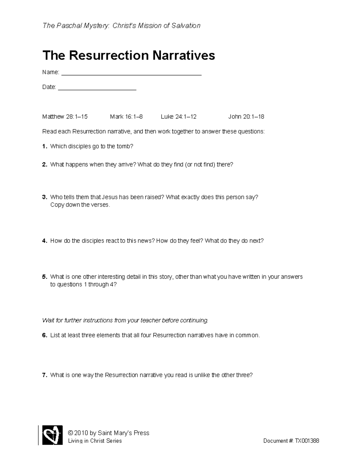 PM-The Resurrection Narratives - © 2010 by Saint Mary’s Press Living in ...