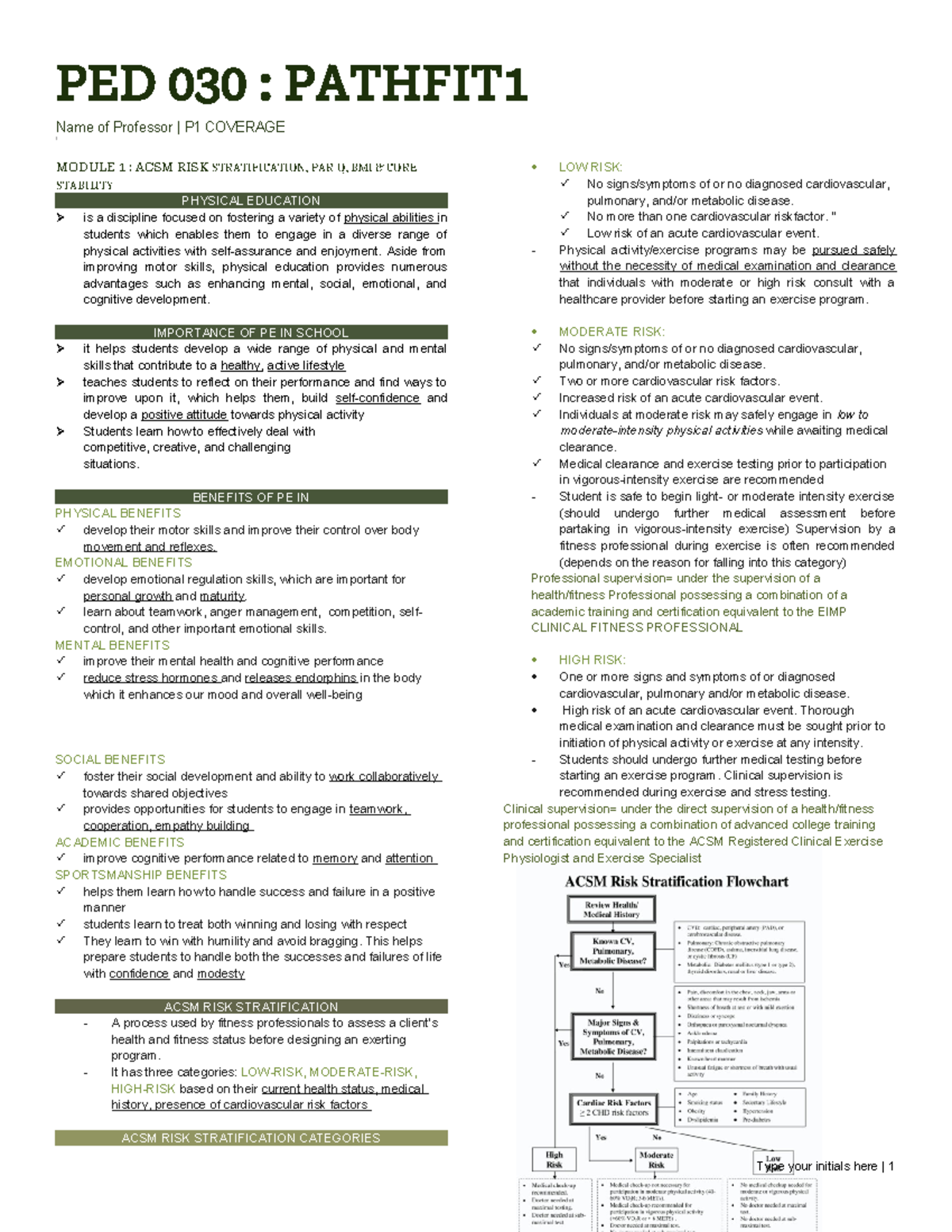Template 5 ( Dgreen) - Hhh - PED 030 : PATHFIT Name of Professor | P1 COVERAGE MODULE 1 : ACSM ...
