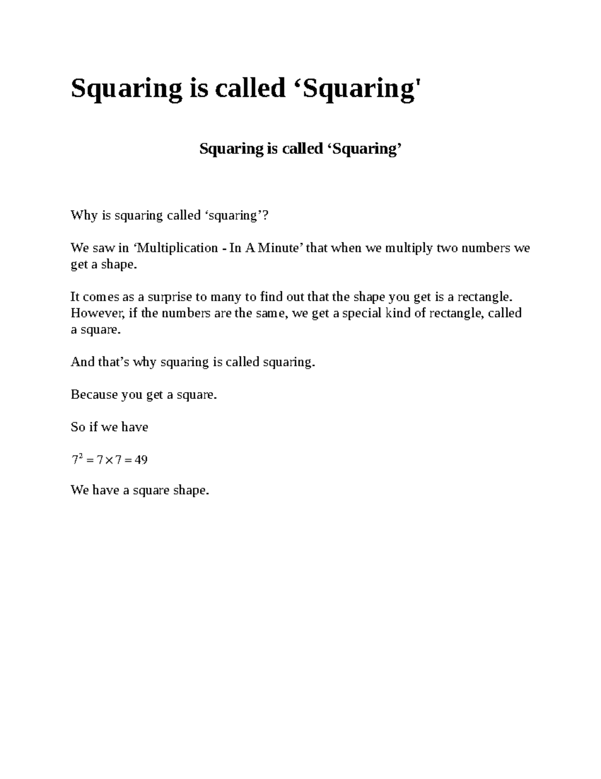 The Math Hack Book - Squaring is called ‘Squaring' Squaring is called ...