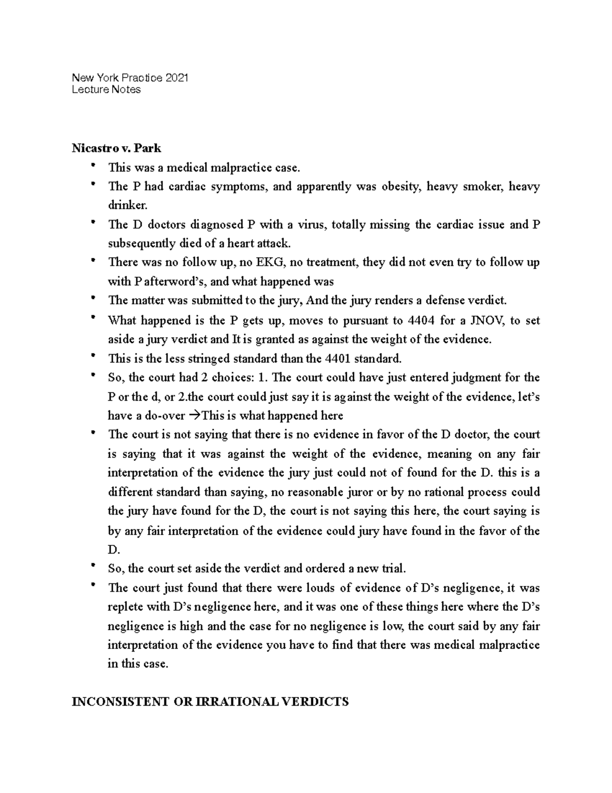 Inconsistent OR Irrational Verdicts - New York Practice 2021 Lecture ...