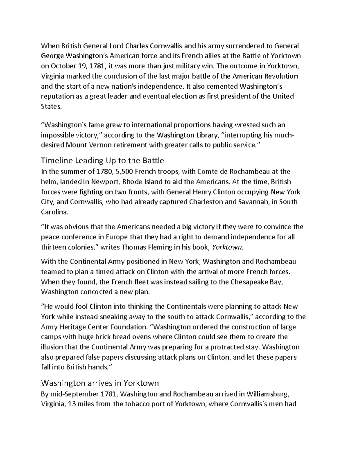 Battle Of Yorktown Notes - When British General Lord Charles Cornwallis ...