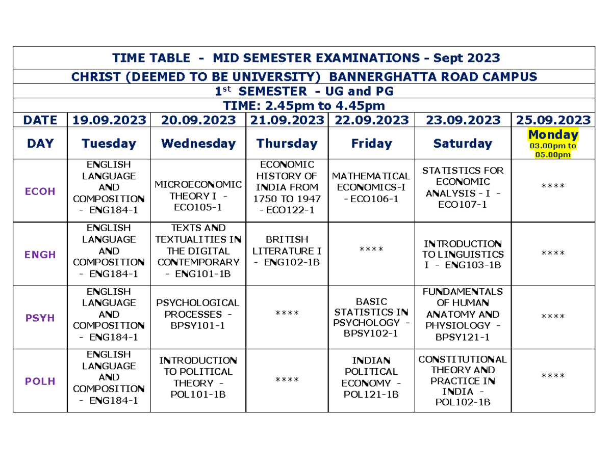 BGR - Sep 2023 MSE Timetable Final - TIME TABLE - MID SEMESTER ...