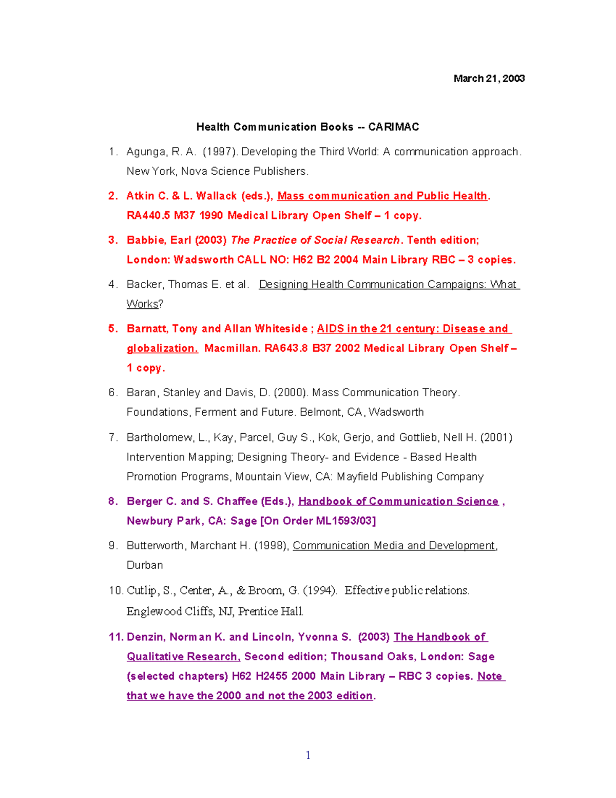 Books in the Library - Book resources - March 21, 2003 Health ...