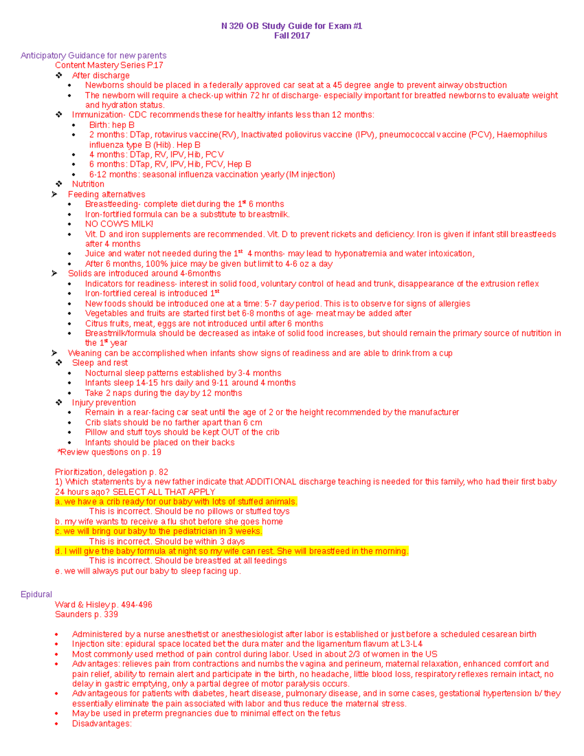 OB Study Guide EXAM 1 2 - N 320 OB Study Guide for Exam # Fall 2017 ...
