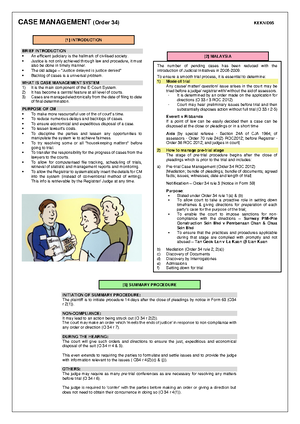 Civil Procedure 2 Notes - PRE-TRIAL CASE MANAGEMENT Object For the ...