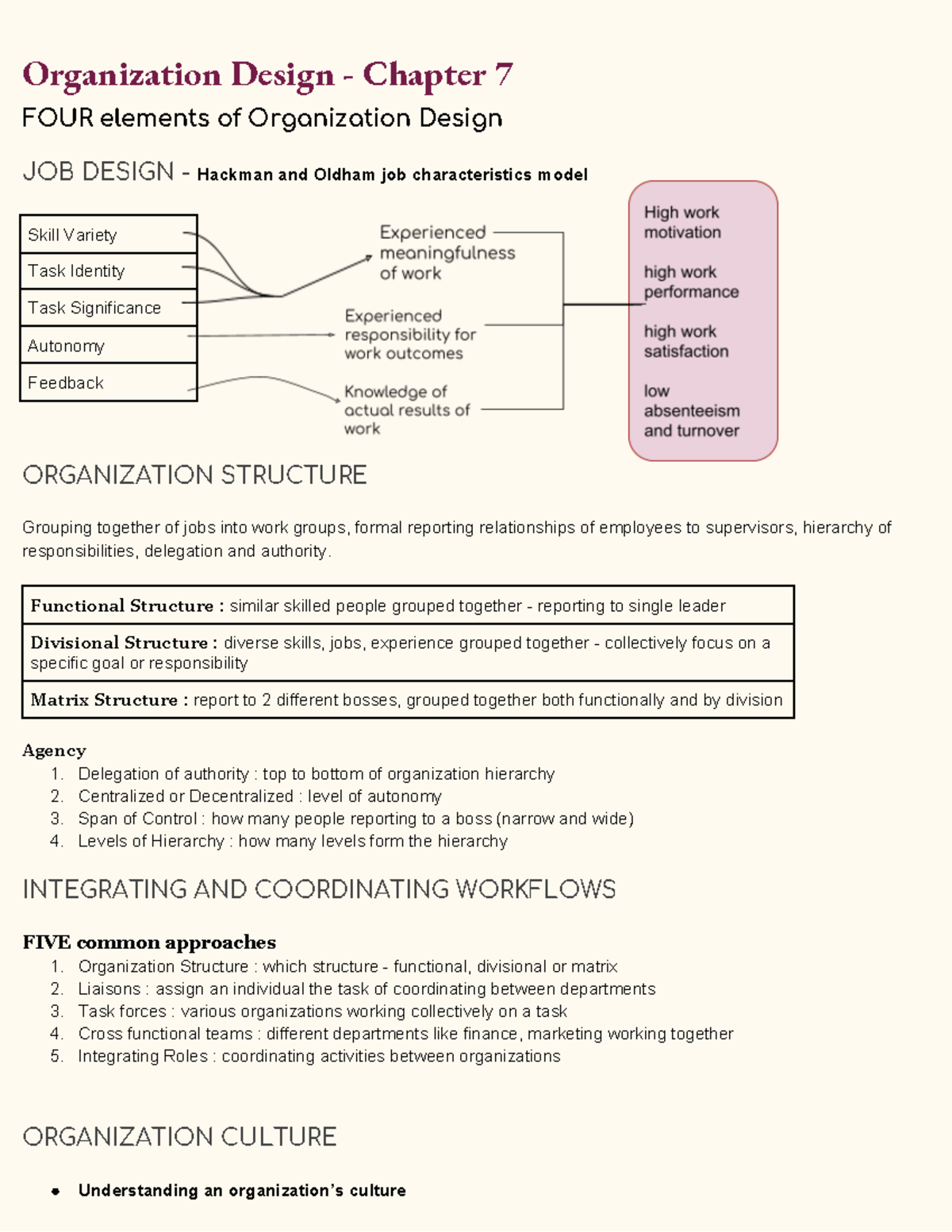 Study Guide Chapter 7 - Organization Design - Chapter 7 FOUR elements ...
