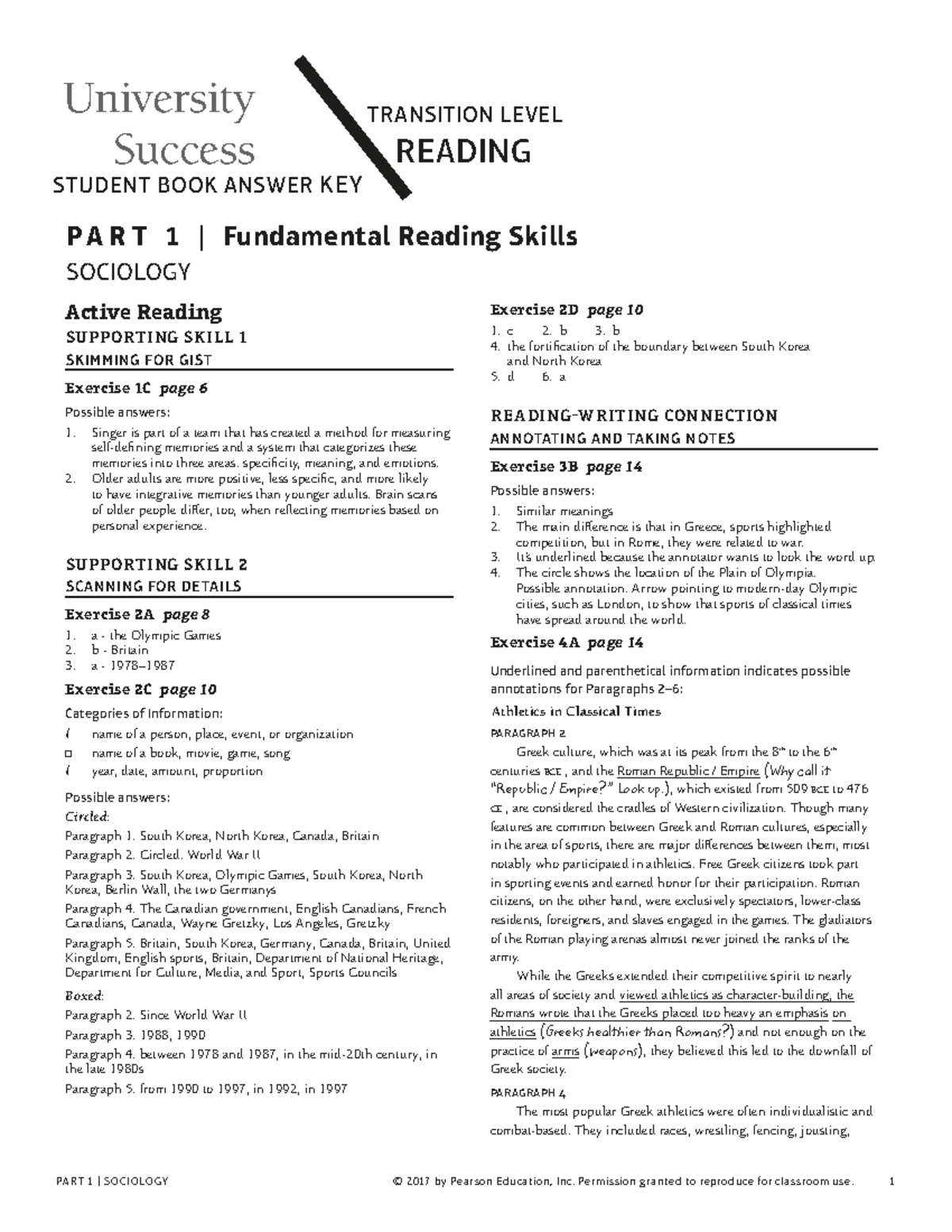 US TL Reading SB Answer Key PART 1 SOCIOLOGY 2017 By Pearson