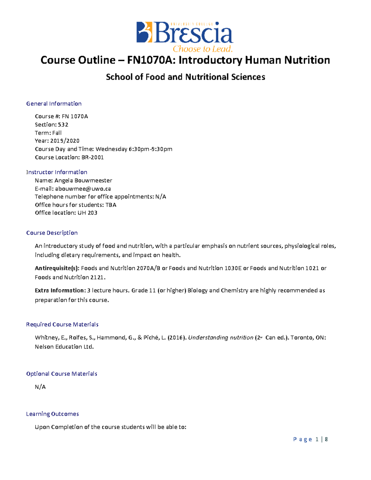 Fn1070a 532 bouwmeester introductory human nutrition - Course Outline ...