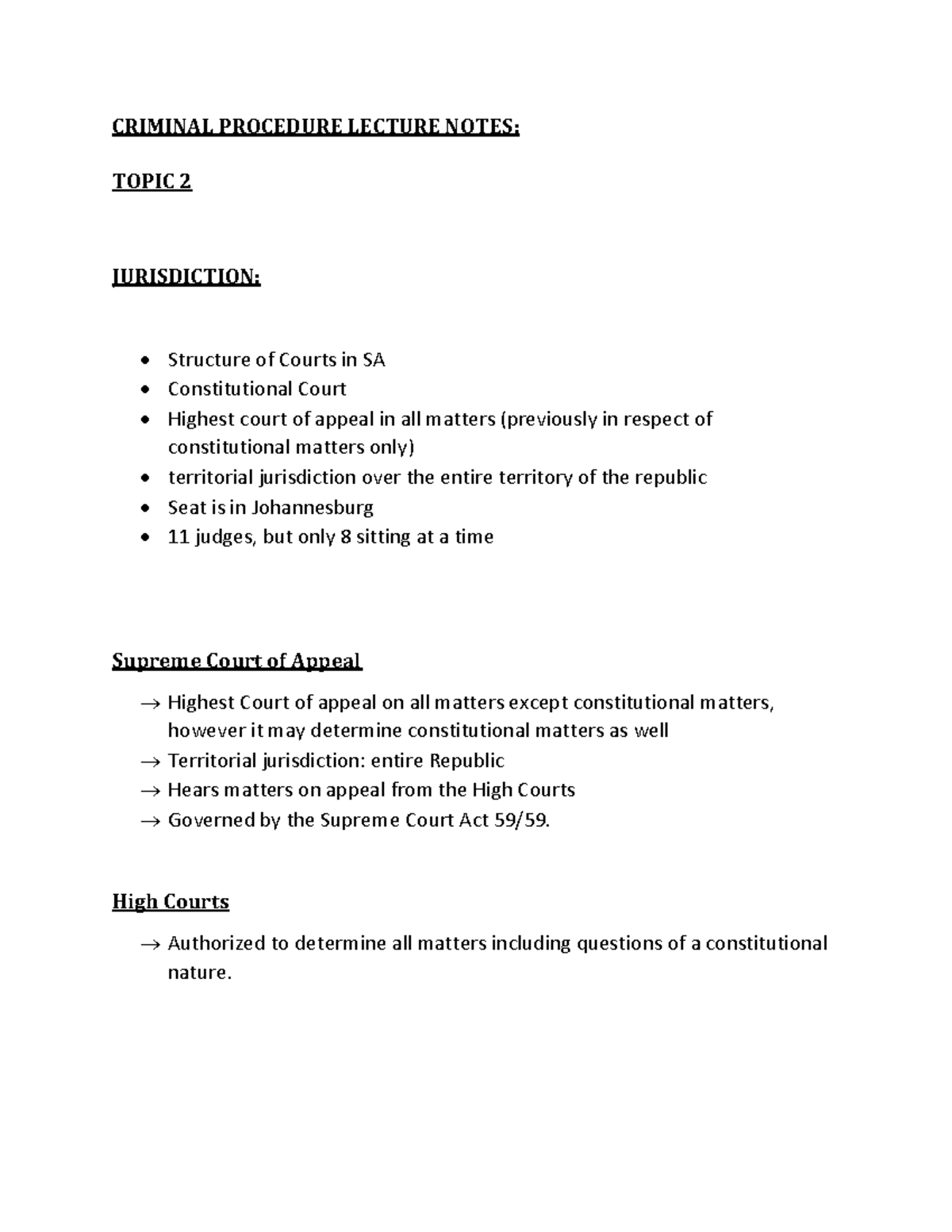 Criminal Procedure Lecture Notes Summaries Criminal Procedure Lecture Notes Topic 2