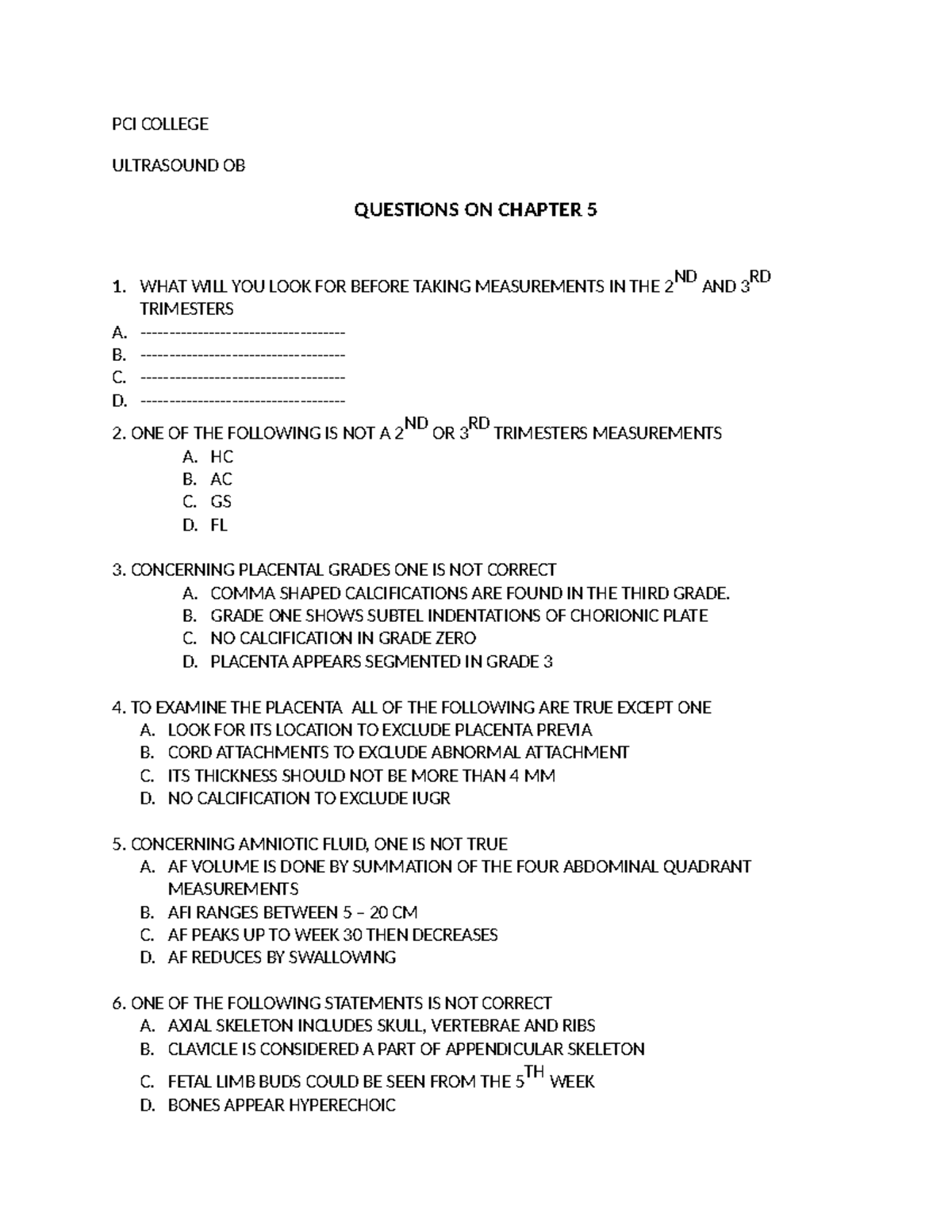 OB QUES CHAP 5 - Ultrasound tech questions - PCI COLLEGE ULTRASOUND OB ...