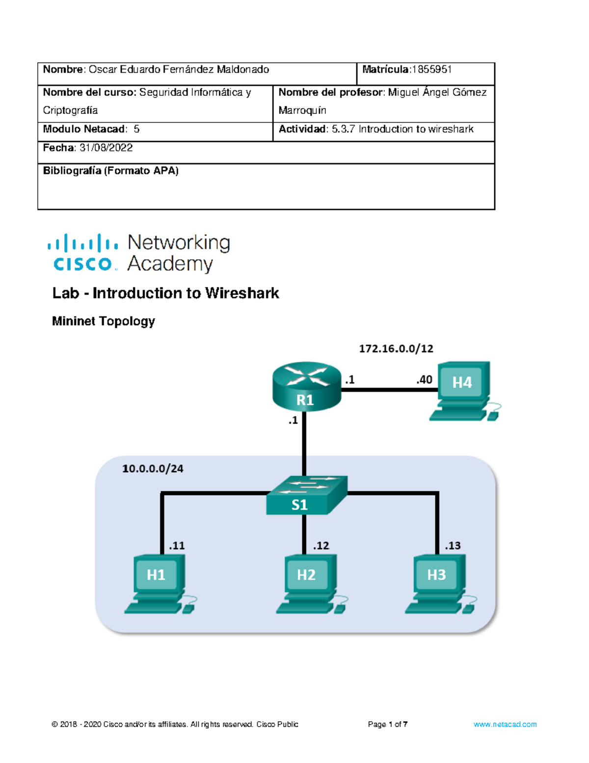 5.3.7-lab_introduction_wireshark - Lab - Introduction to Wireshark Mininet Topology Nombre ...
