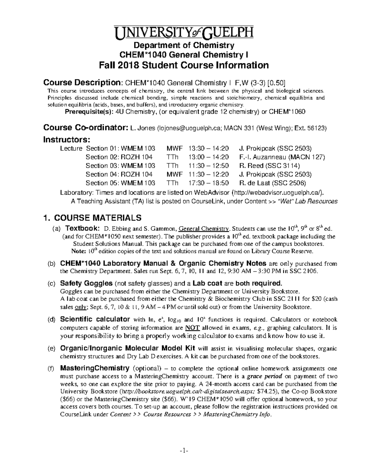 Chem 1080 outline - Grade: 85 - Department of Chemistry CHEM*1040 ...