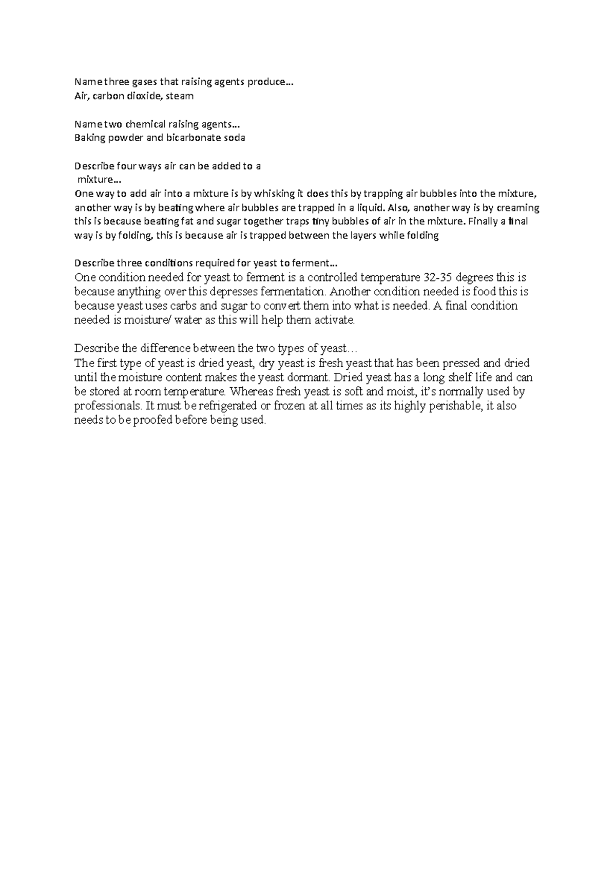 Food Questions - Gcse level nutrition - Name three gases that raising ...