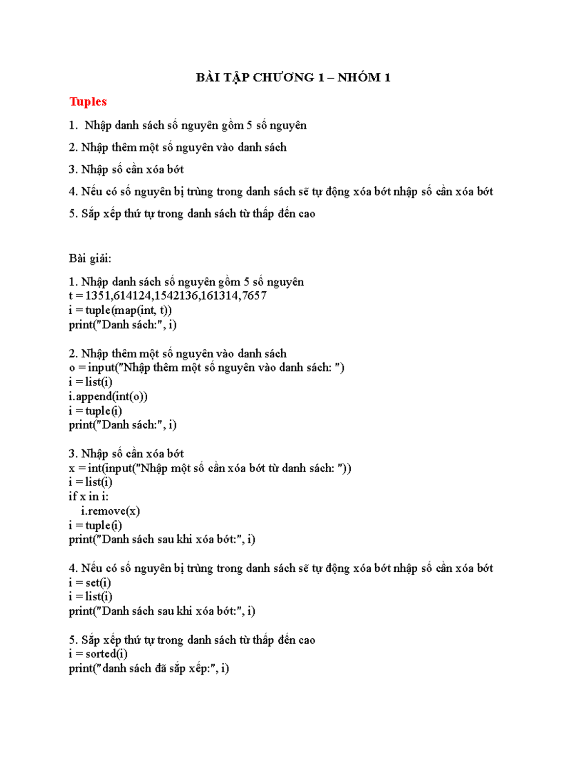 Nhom1 BTC1 - ádasdasd - BÀI TẬP CHƯƠNG 1 – NHÓM 1 Tuples Nhập danh sách ...