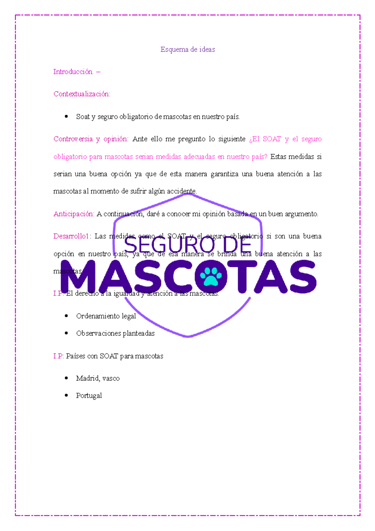 Esquema de generalización PC2 - Esquema de ideas Introducción ...