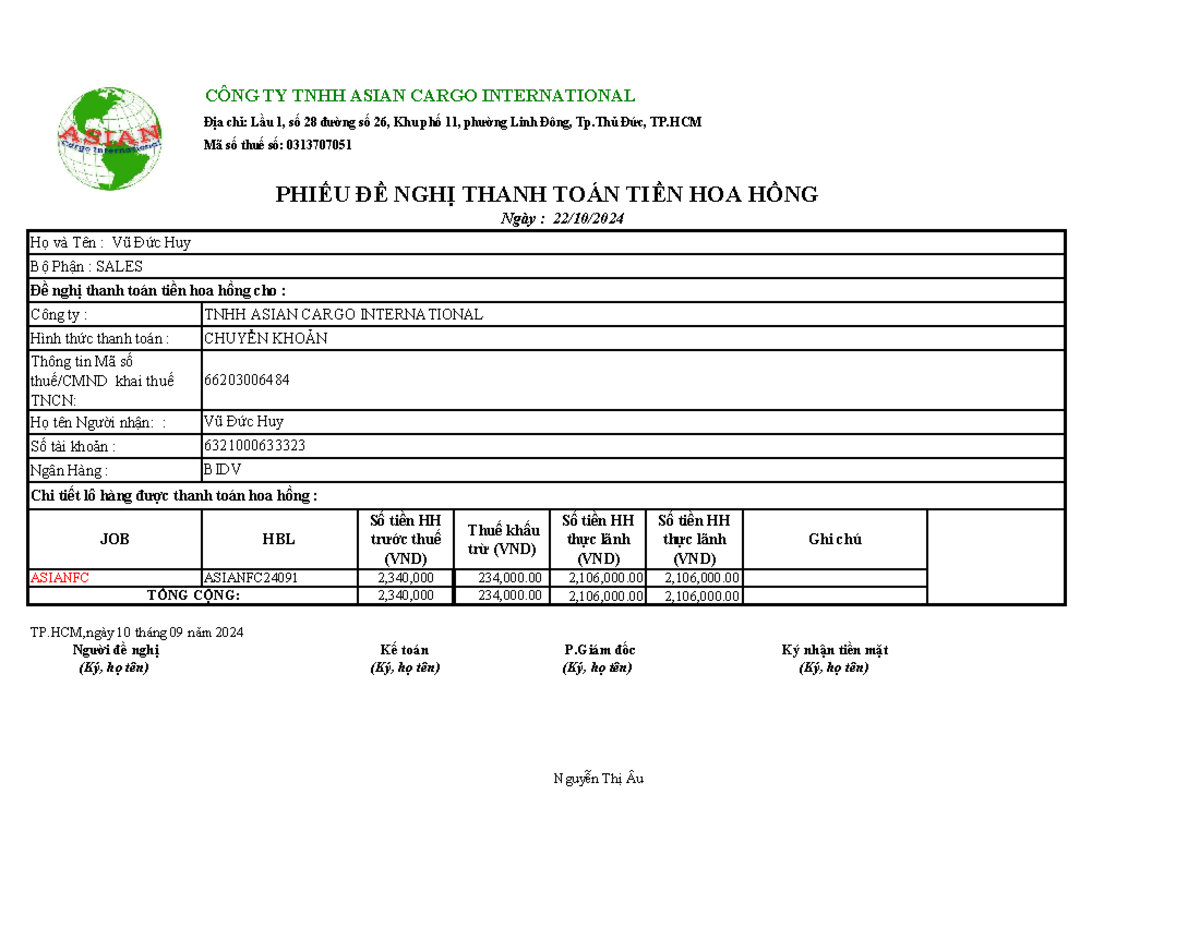 DNTT - DDNT - 22/10/ Công ty : Hình thức thanh toán : Thông tin Mã số ...