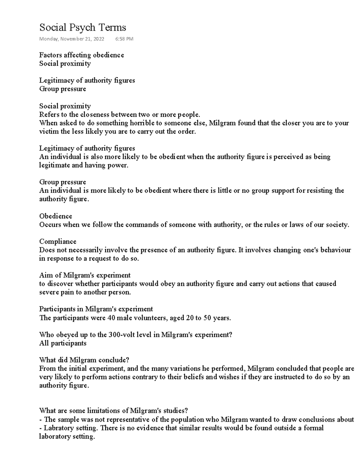 Social psych terms chapter 8 - Factors affecting obedience Social ...
