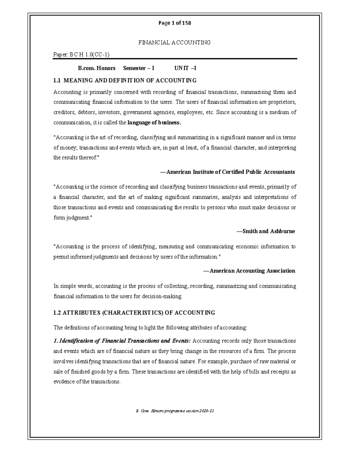 FA-1st Sem Bcom - Financial accounting BA for 1st semester Kashmir University - FINANCIAL ...