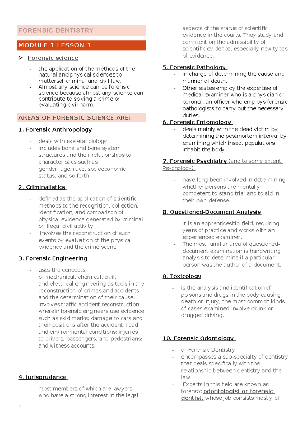 Forensic Dentistry M1 - FORENSIC DENTISTRY MODULE 1 LESSON 1 Forensic ...