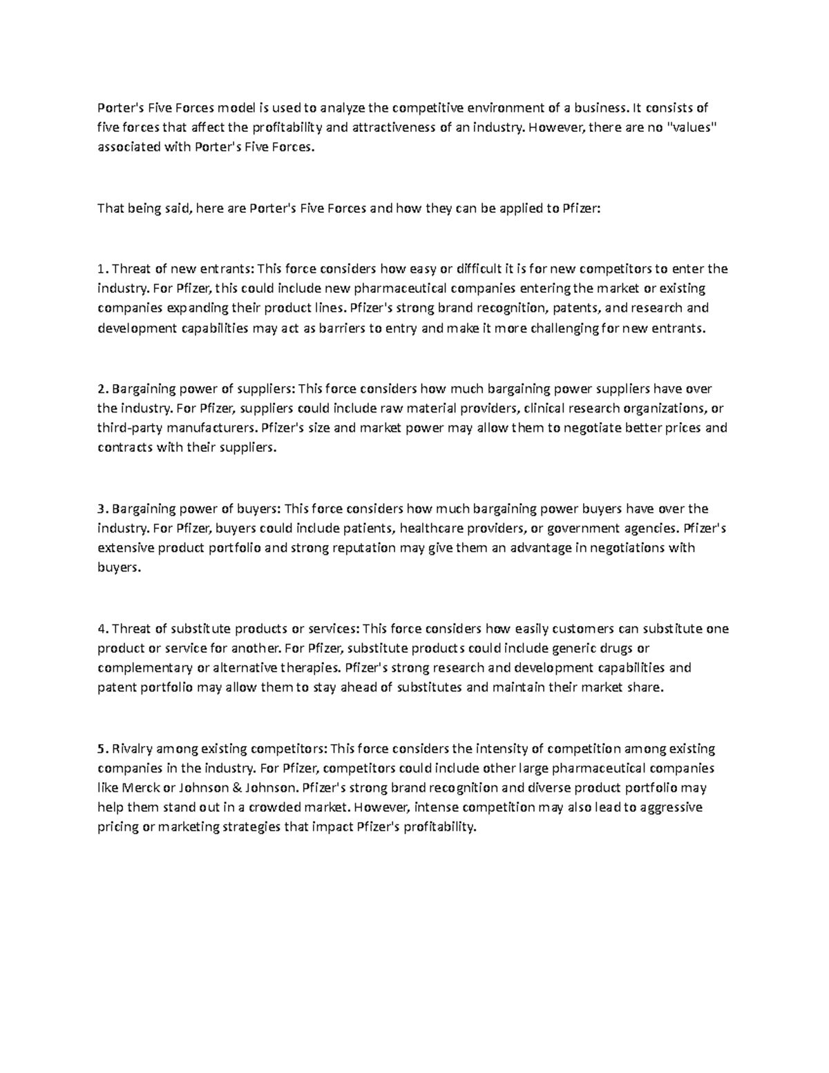 Porters 5 Forces Pfizer - Porter's Five Forces model is used to analyze ...