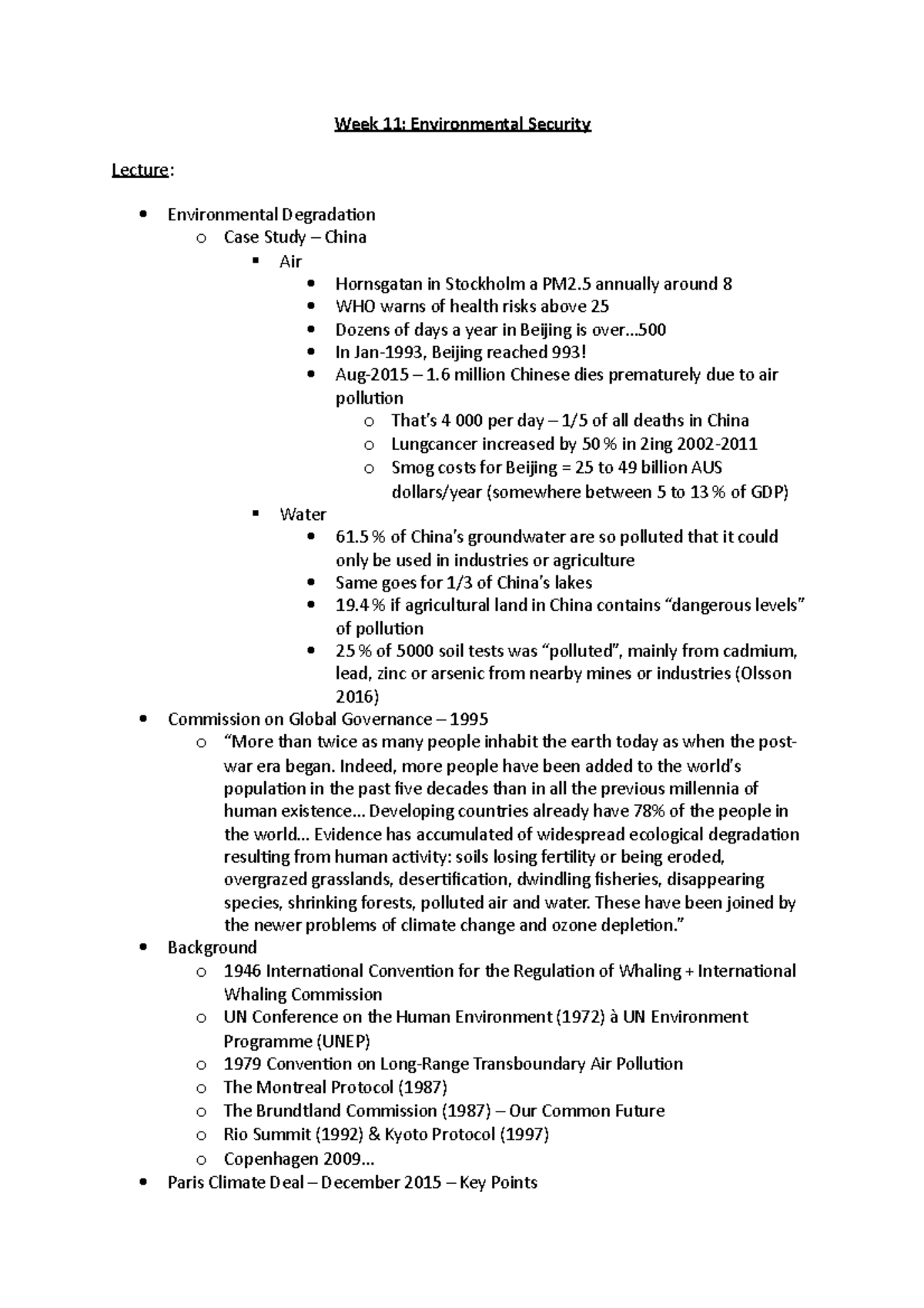 Conflict, Peace and Security - Week 11 - Week 11: Environmental ...