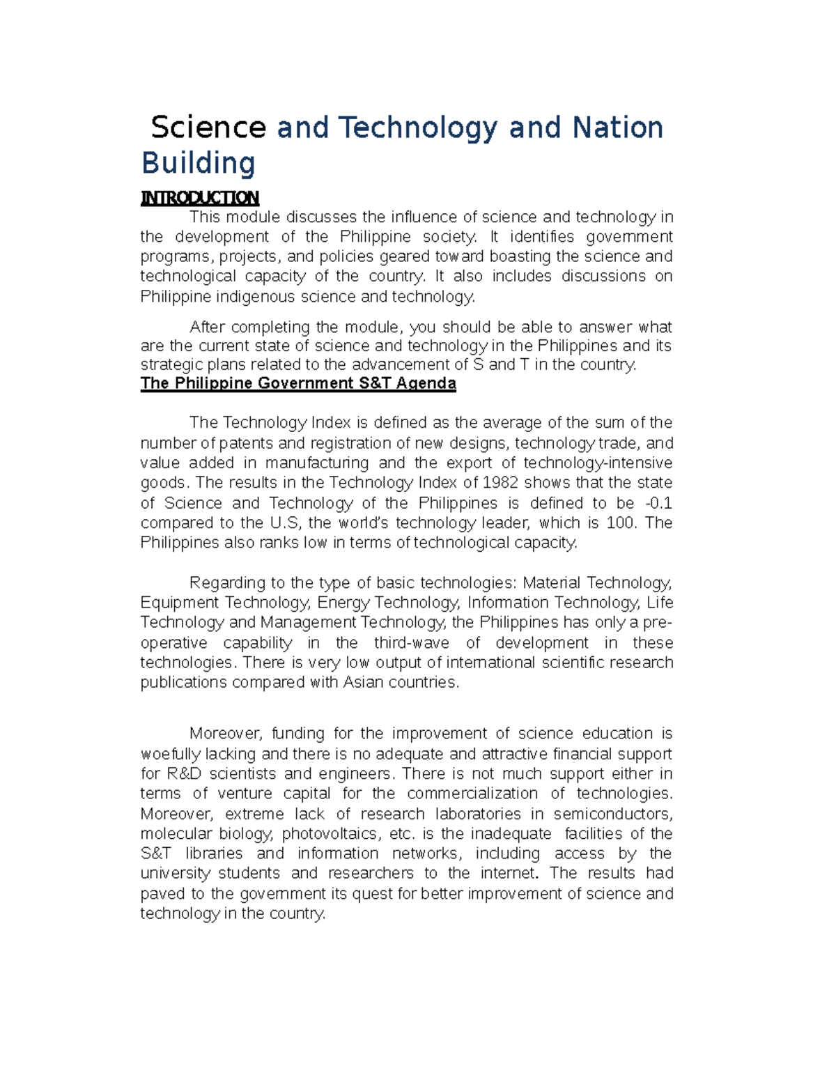 Science and Technology and Nation Building - Science and Technology and ...