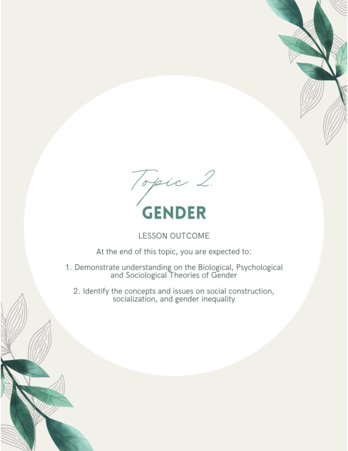 2. Gender - Lecture notes 1 - I. THEORIZING GENDER : How do we explain ...