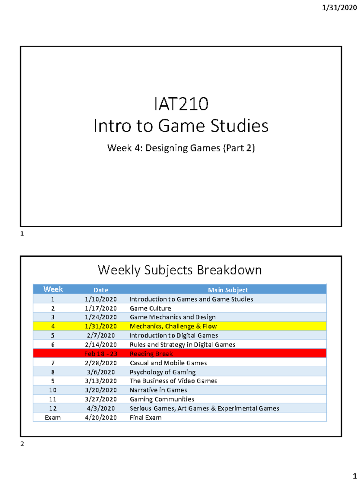 IAT210 Week 4 slides s - Lecture notes 3 - IAT Intro to Game Studies ...