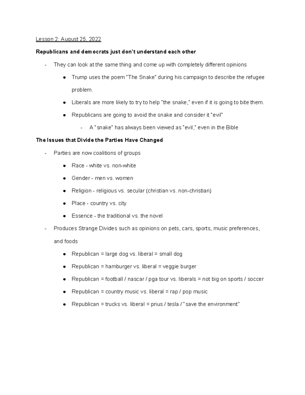 POLI 100 - Lesson 2 (Republicans v. Democrats) - Lesson 2: August 25 ...