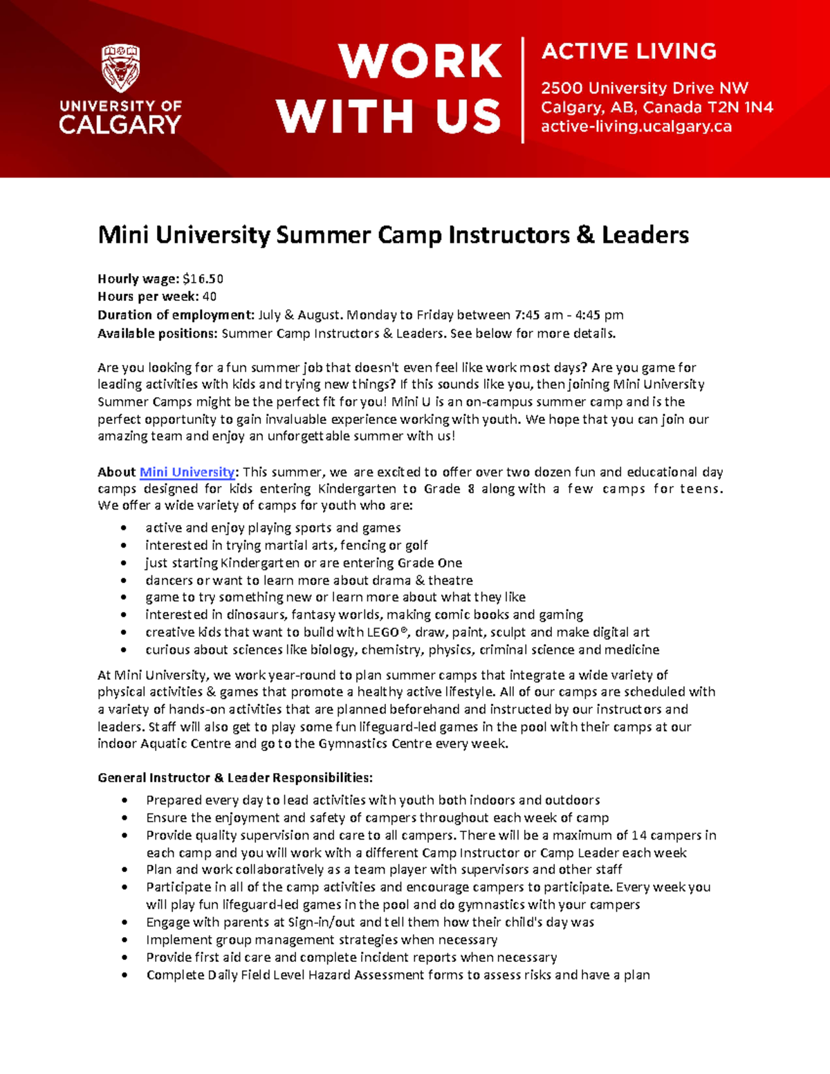 Mini U Job Posting 2024-3 - Mini University Summer Camp Instructors ...