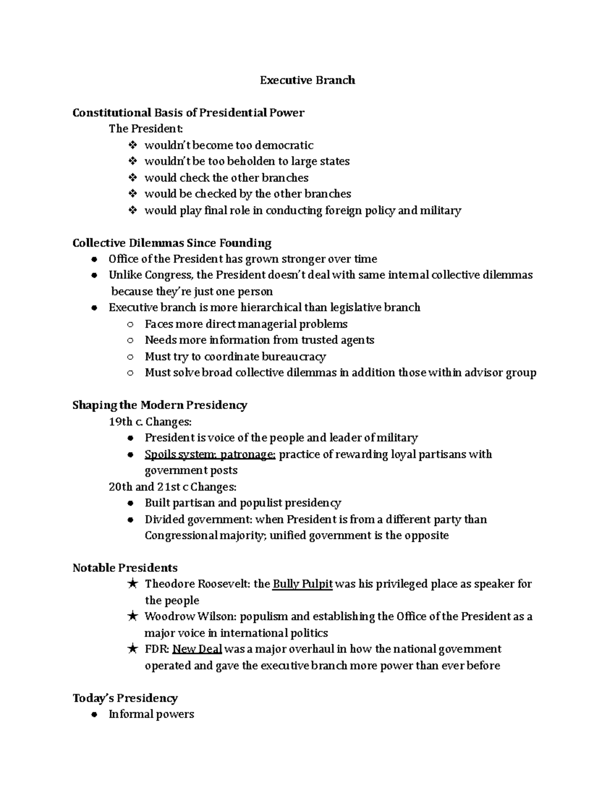 Executive Branch - Changes: President is voice of the people and leader ...