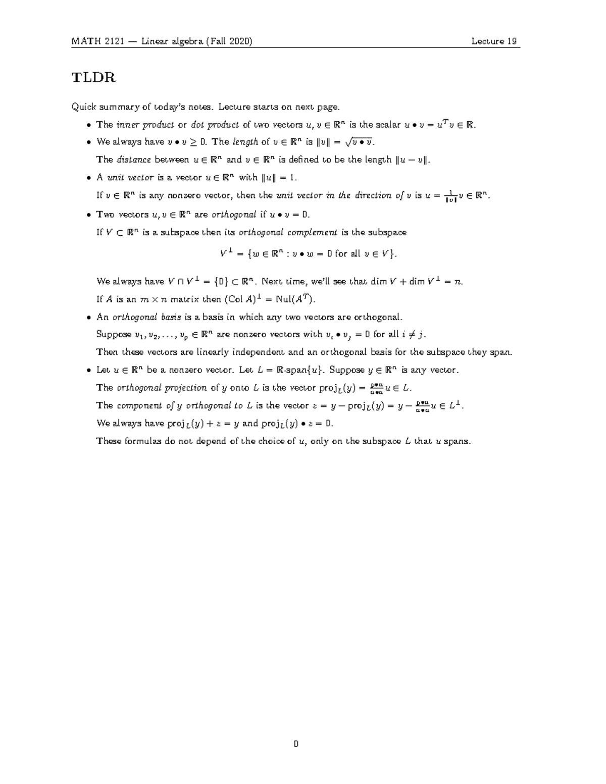 19 Math2121 Fall2020 - lecture - TLDR Quick summary of today’s notes ...