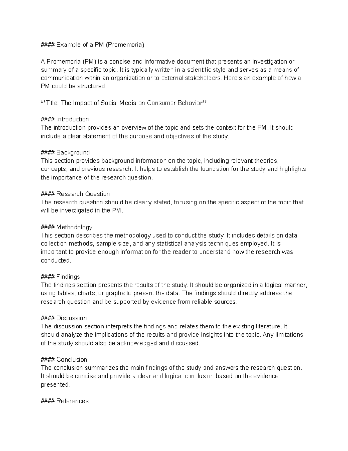 Example of a PM (Promemoria) - It is typically written in a scientific ...